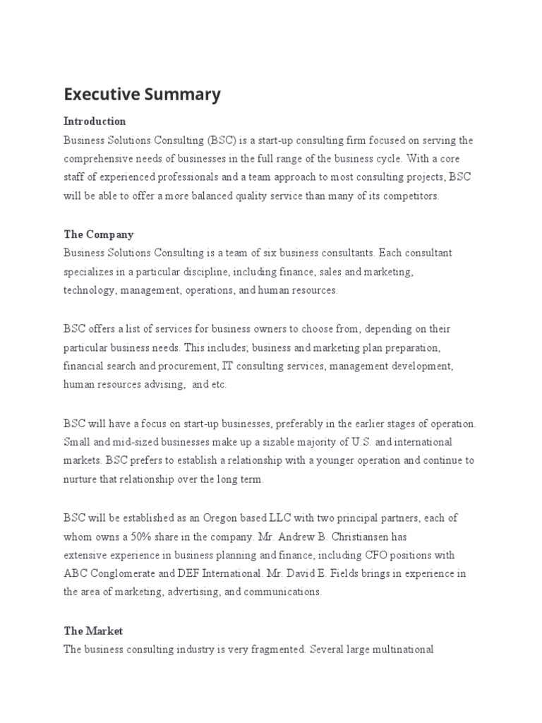 Executive Summary | Download Free PDF | Consultant | Startup Company