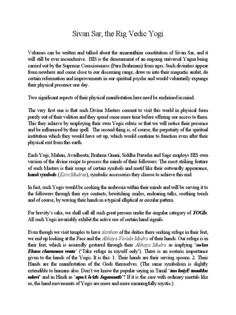 Sivan Sar The Rig Vedic Yogi | PDF | Yoga | Indian Philosophy