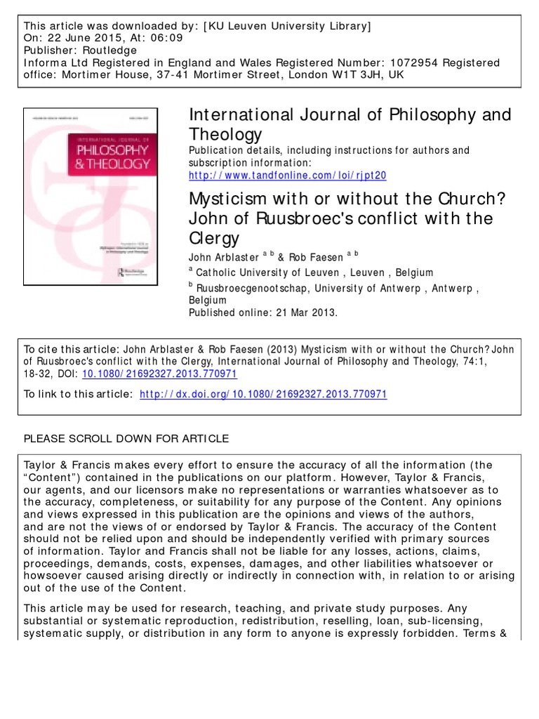 Arblaster Faesen Ruusbroec | PDF | Christian Church | Trinity