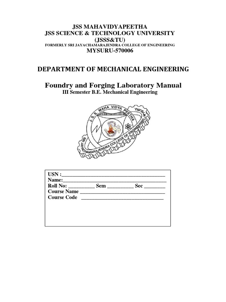 Foundry and Forging Laboratory Manual | PDF | Casting (Metalworking ...
