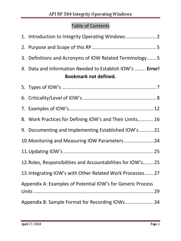 Bookmark Not Defined.: API RP 584 Integrity Operating Windows | PDF ...