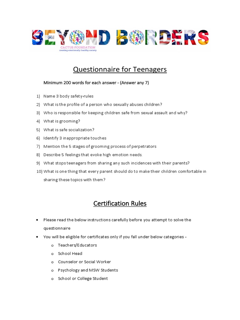 Questionnaire For Teenagers | PDF | Adolescence
