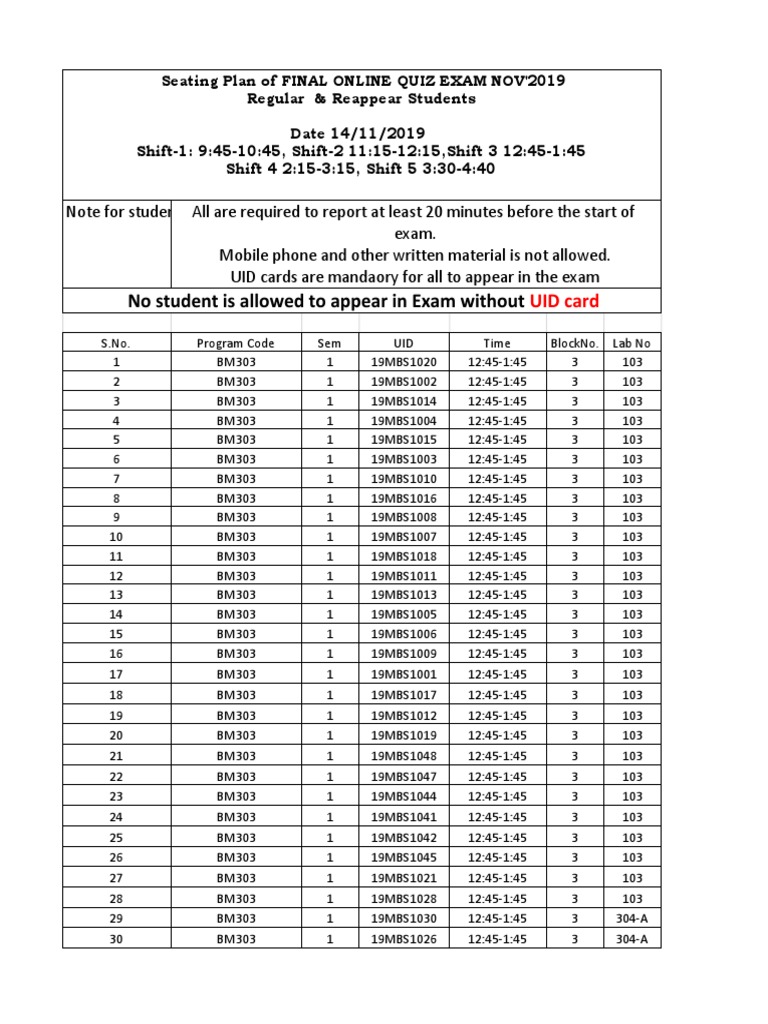 Quiz Seating Plan PDF | PDF | Telecommunications | Mobile Technology
