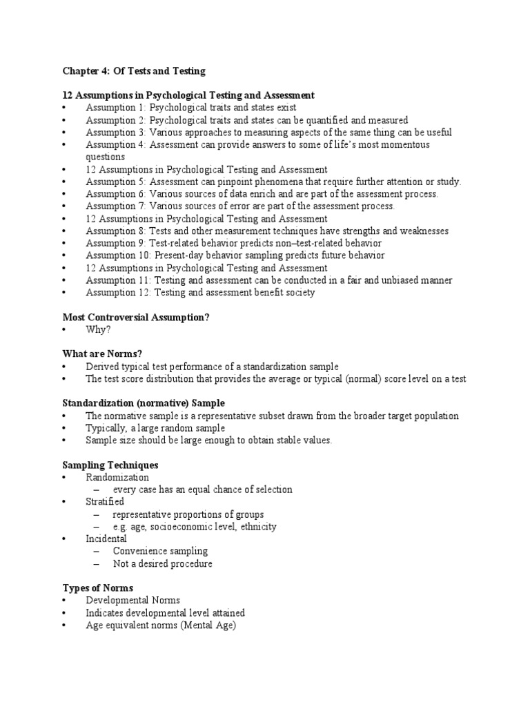 Chapter 4: of Tests and Testing 12 Assumptions in Psychological Testing ...