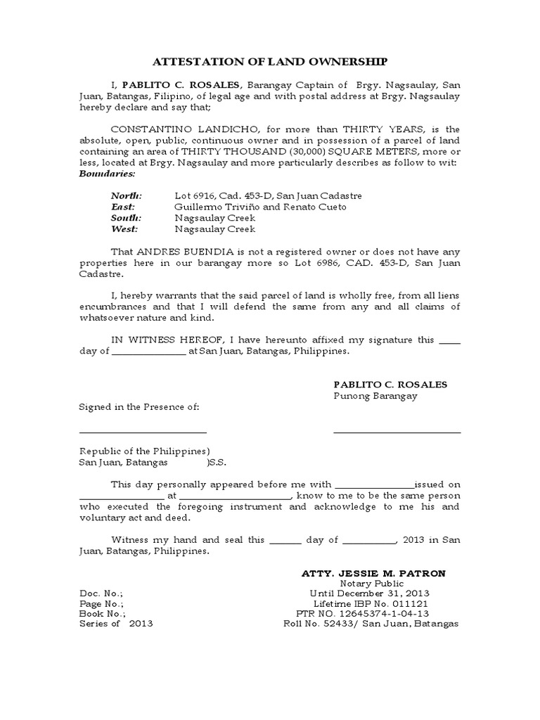 Attestation of Land Ownership | PDF