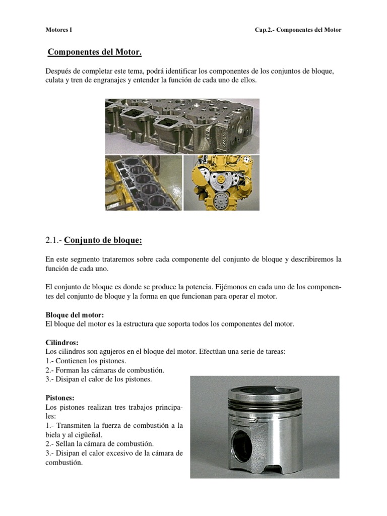 Componentes del Motor y su Función | PDF | Pistón | Motor de combustión ...