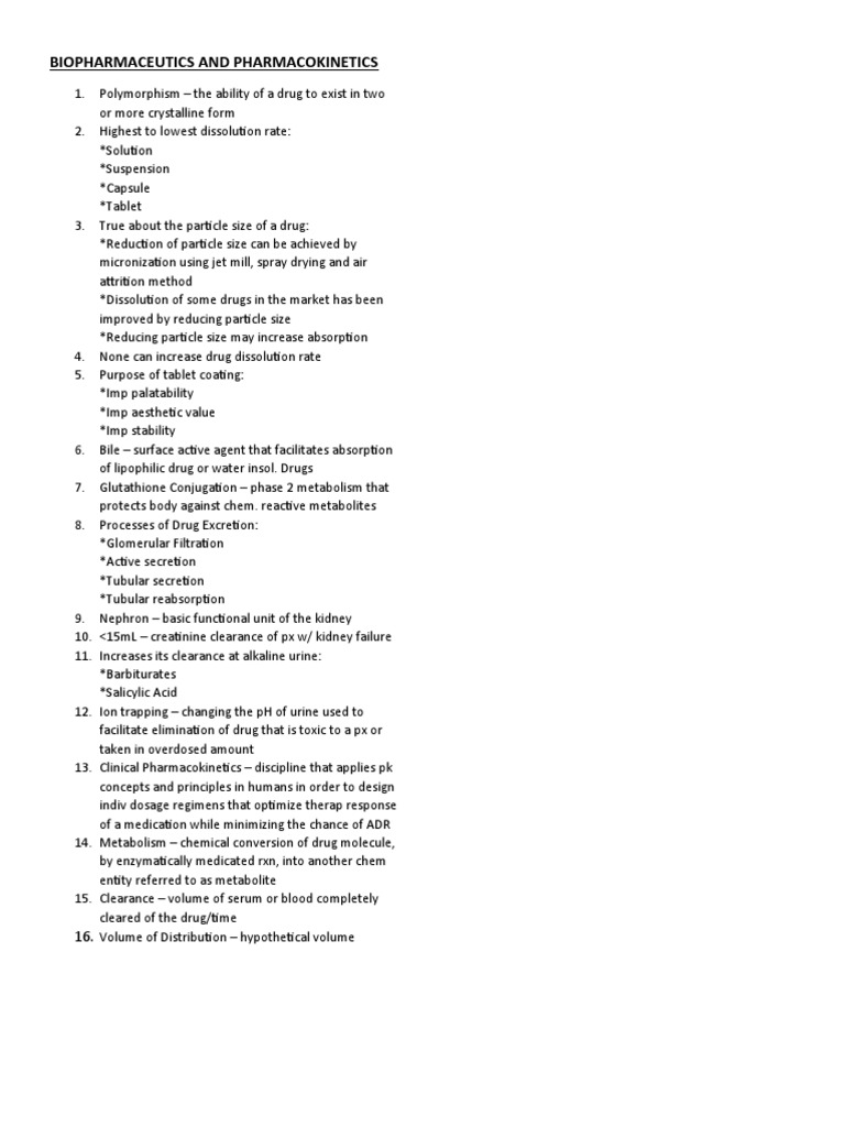 BIOPHARMACEUTICS AND PHARMACOKINETICS (Pacop) | PDF