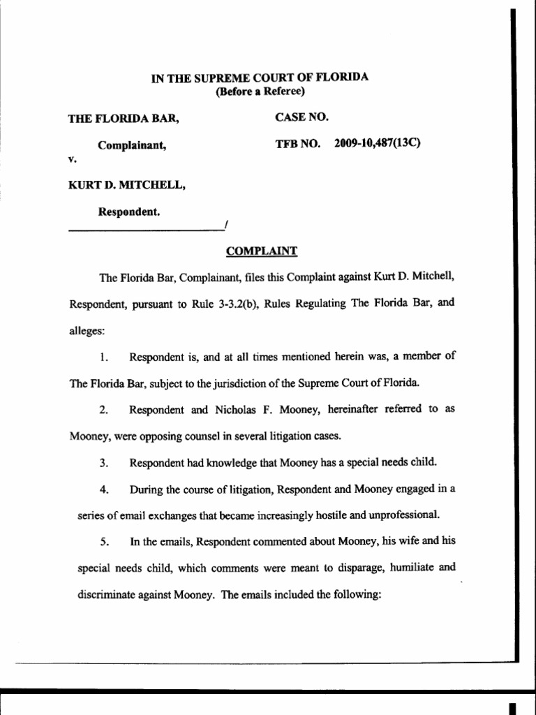 Florida Bar V Kurt D. Mitchell and Nicholas Francis Mooney | PDF
