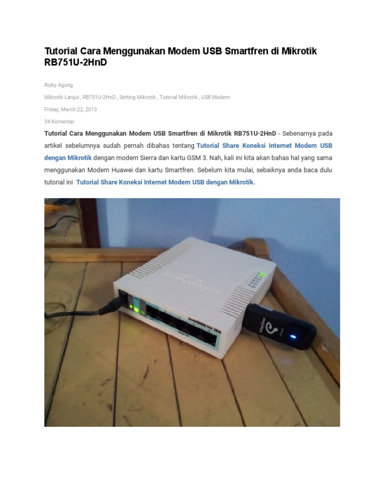Tutorial Cara Menggunakan Modem USB Smartfren Di Mikrotik RB751U | PDF