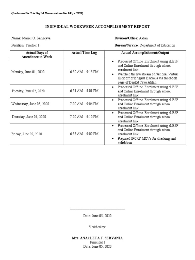 Weekly Accomplishment Report for Teacher | PDF | Online And Offline ...