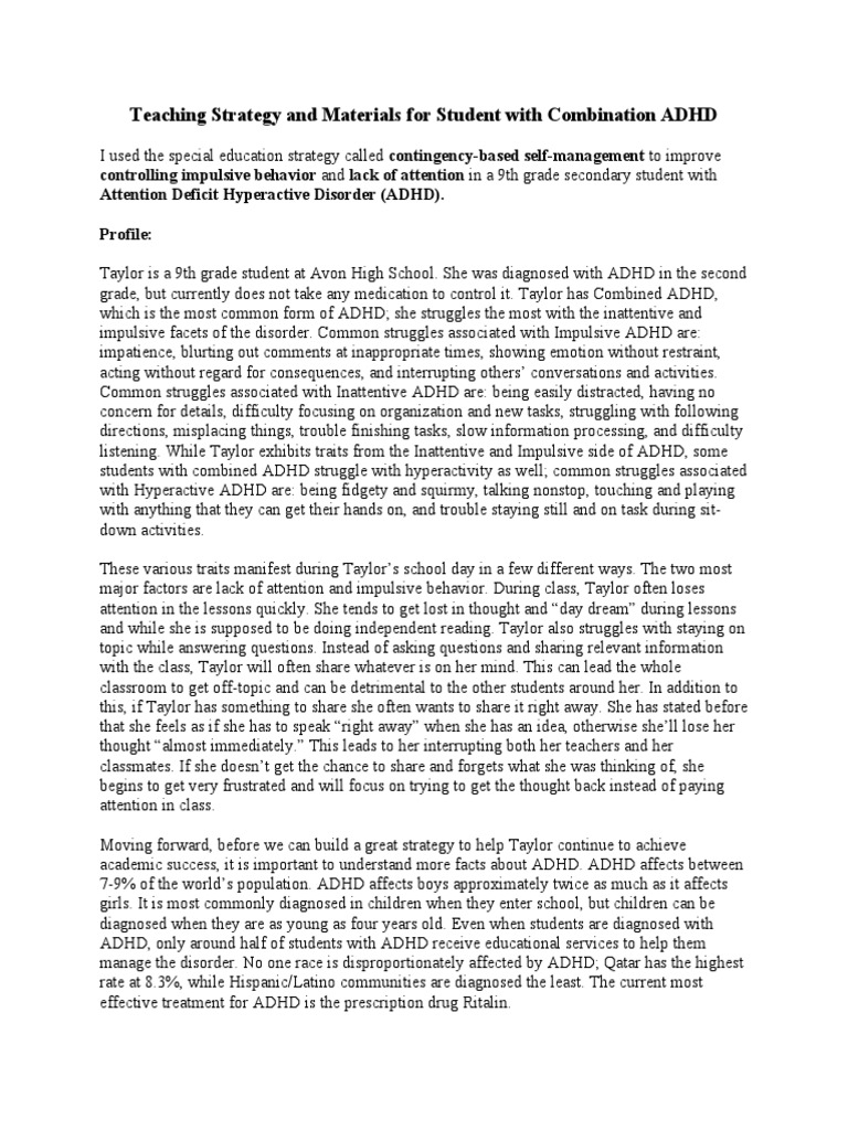 ADHD Teaching Strategy | PDF | Impulsivity | Attention Deficit ...