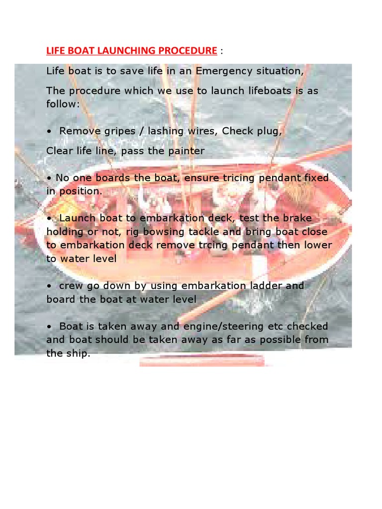 Life Boat Launching Procedure | PDF