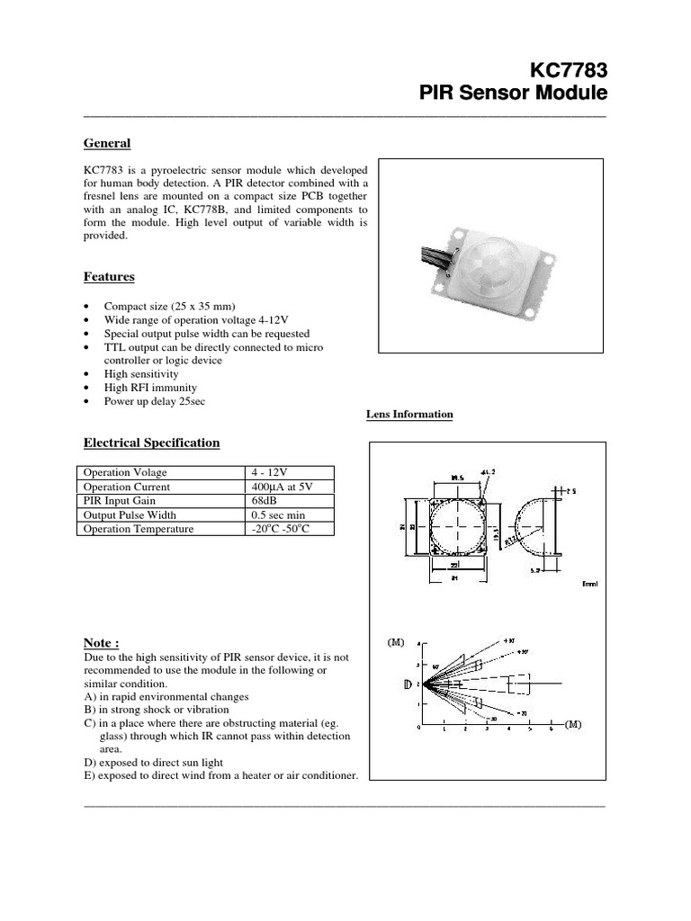 KC7783 KC7783 PIR Sensor Module PIR Sensor Module: General | PDF