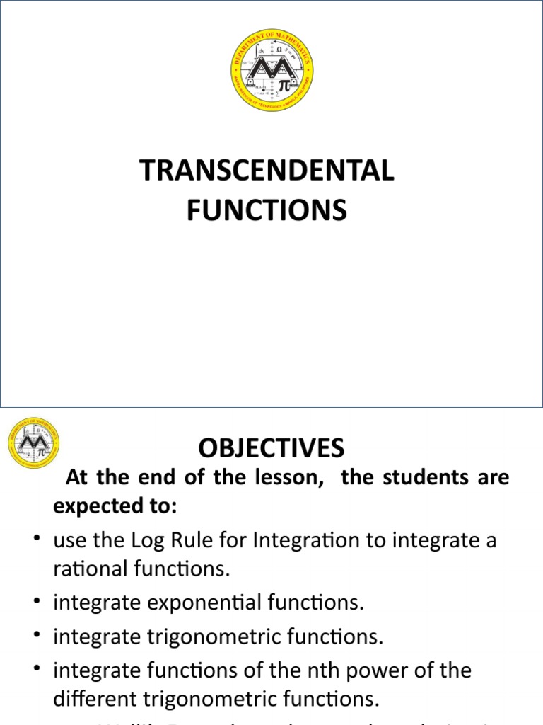 Lesson 9 Transcendental Functions | PDF | Trigonometric Functions ...
