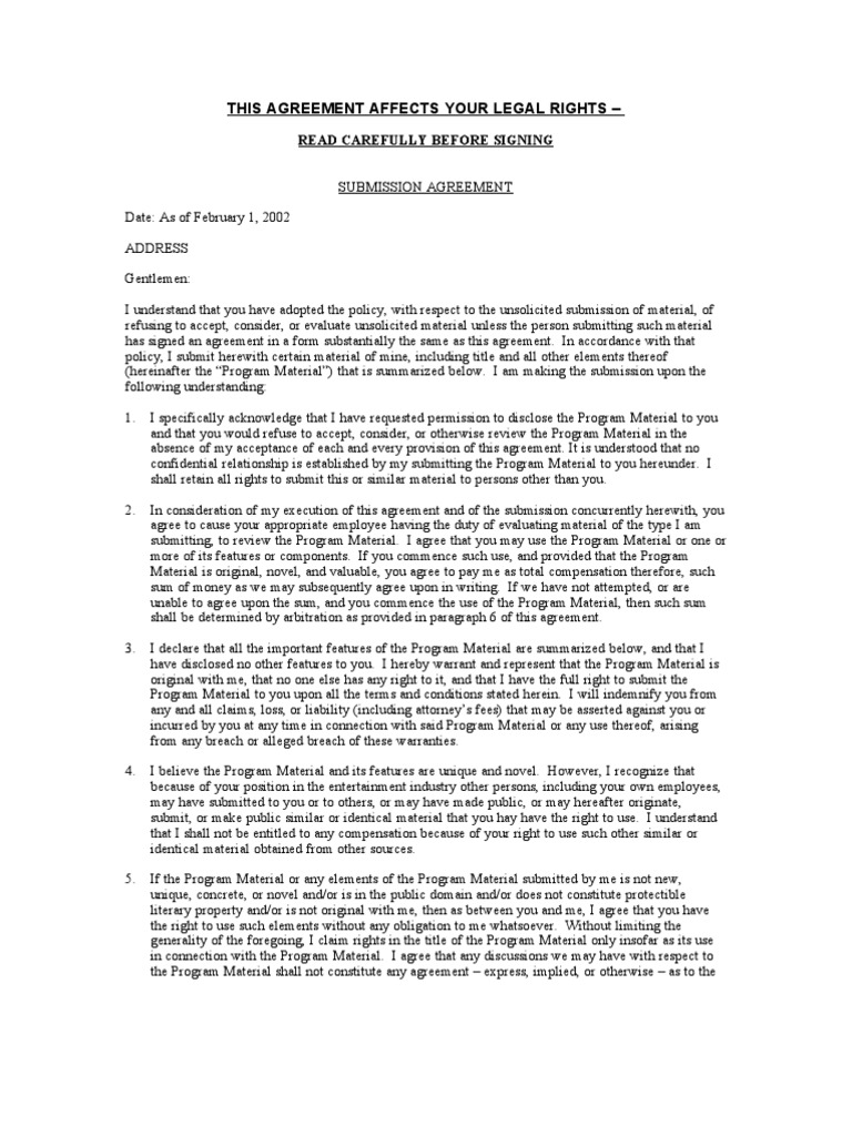 Submission Agreement for Program Material | PDF | Arbitral Tribunal ...