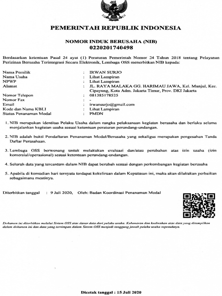 NIB UD Putra Tunggal | PDF