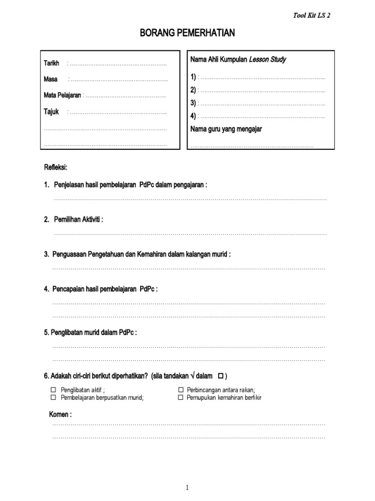 Tool Kit LS 2 - Borang Pemerhatian | PDF