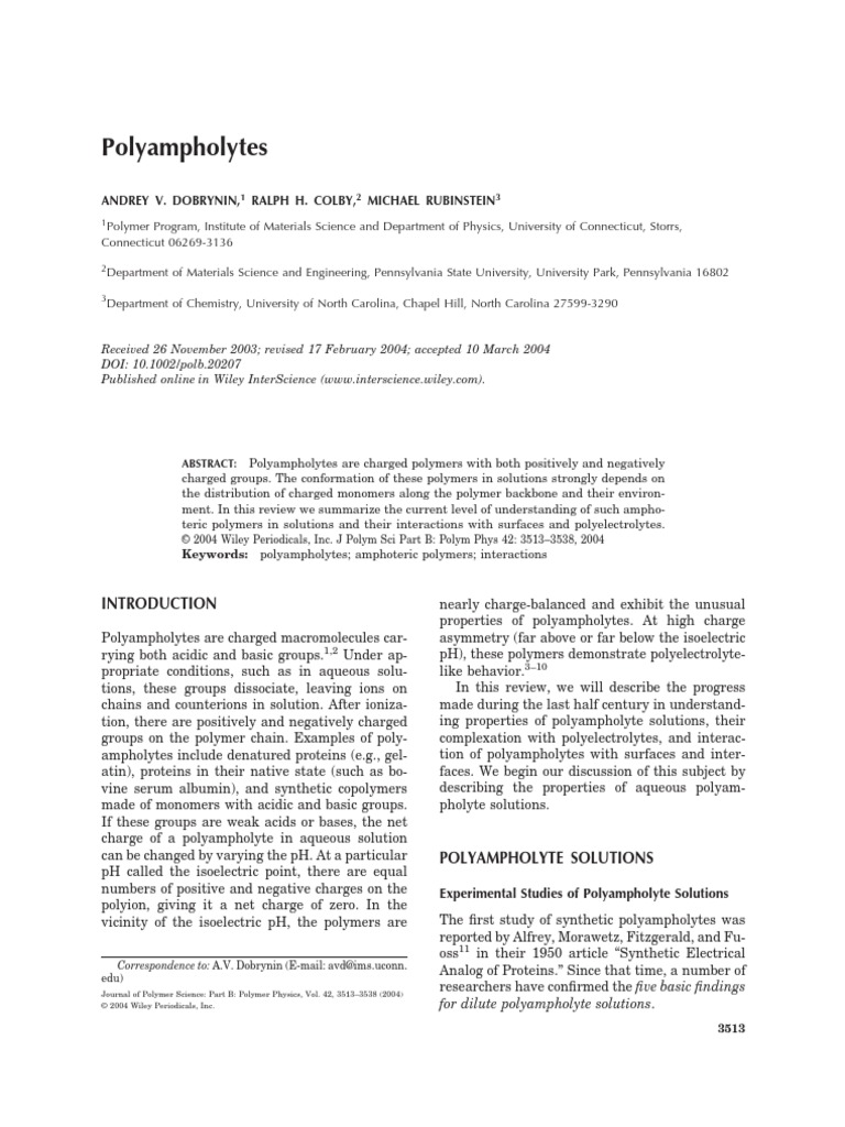 Polyampholytes: Andrey V. Dobrynin, Ralph H. Colby, Michael Rubinstein ...