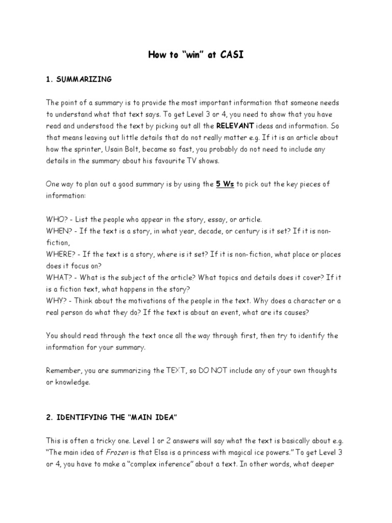 How To "Win" at CASI: 1. Summarizing | PDF | Question | Cognitive Science