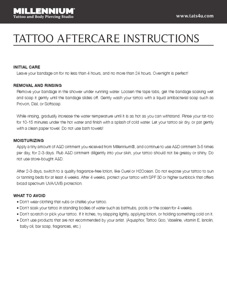 Tattoo Aftercare Instructions: Initial Care | PDF | Sunscreen | Human ...