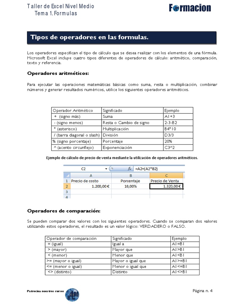 ANEXO GUÍA 74 - Tipos de Operadores en Excel | PDF | Microsoft Excel ...