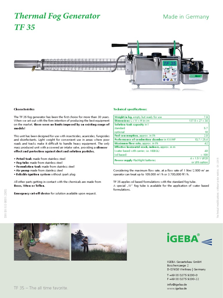 Thermal Fog Generator TF 35: Made in Germany | PDF | Flow Measurement ...