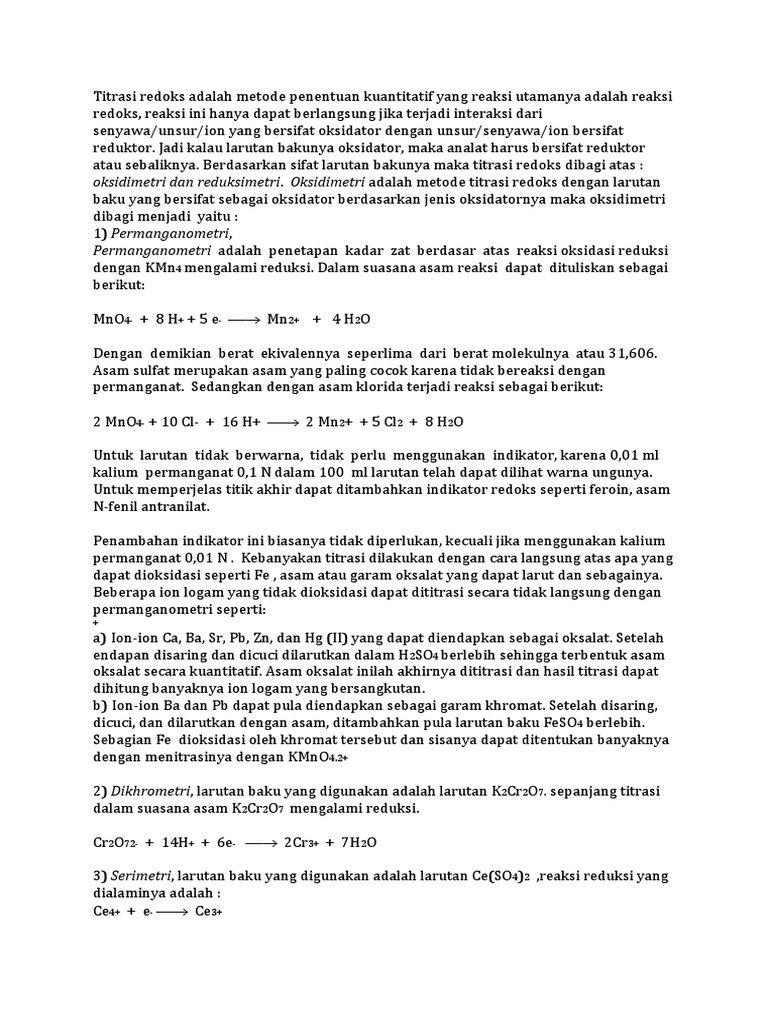 Jenis Titrasi Redoks | PDF | Sains & Matematika