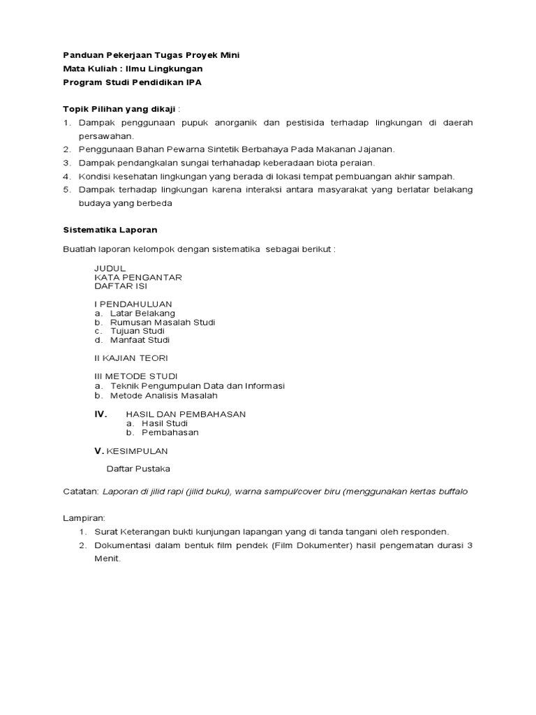 Panduan Pekerjaan Tugas Proyek Mini | PDF | Seni | Sains & Matematika