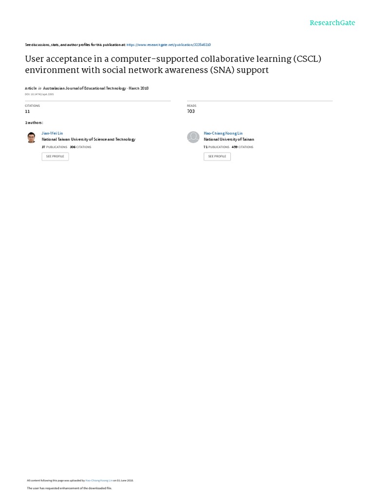 User Acceptance in A Computer-Supported Collaborative Learning (CSCL) Environment With Social ...