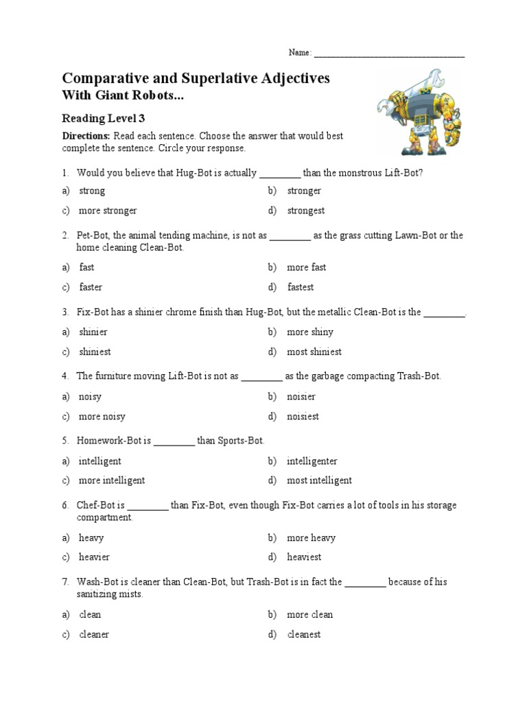 Comparative and Superlative Adjectives Worksheet Reading Level 03 | PDF ...