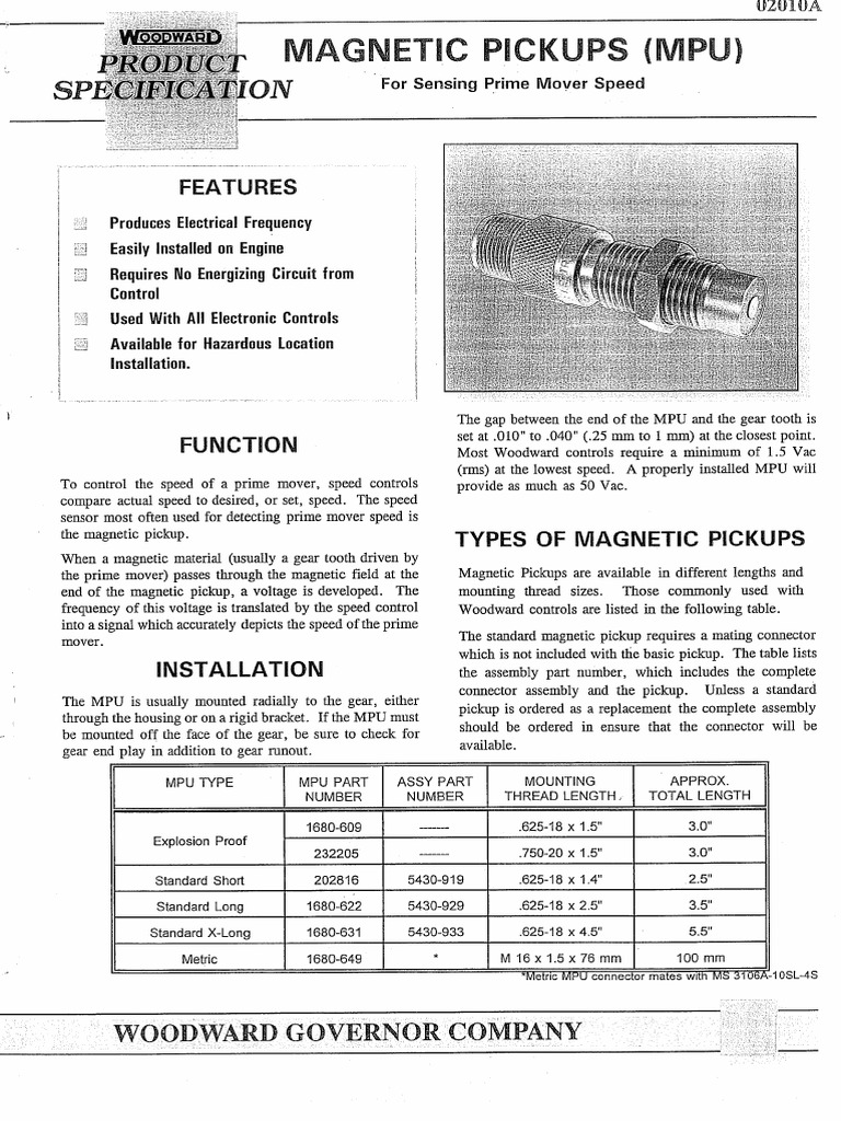 WOODWARD Magnetic Pickup - MPU | PDF
