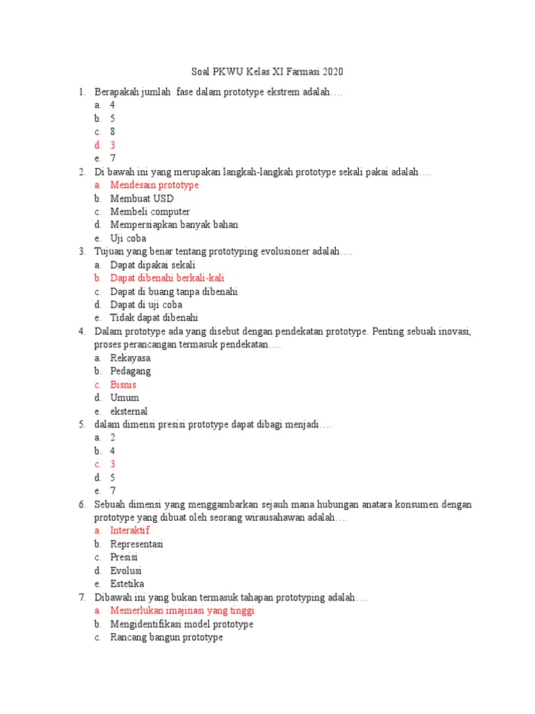 Soal PKWU Kelas XI Farmasi 2020 | PDF | Seni | Komputer