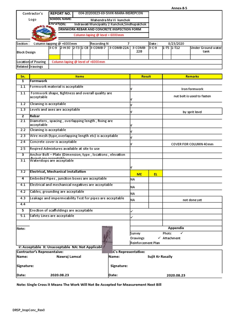 Column rebar inspection | PDF | Building Technology | Concrete