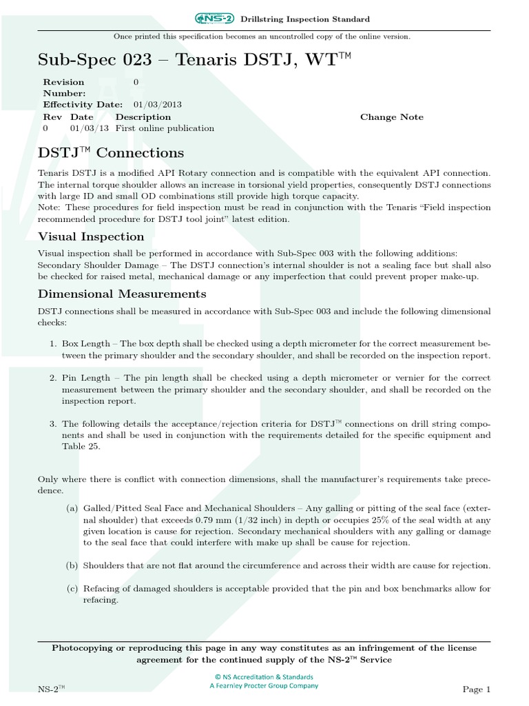 Sub-Spec 023 - Tenaris DSTJ, WT™ | PDF | Shoulder | Tools