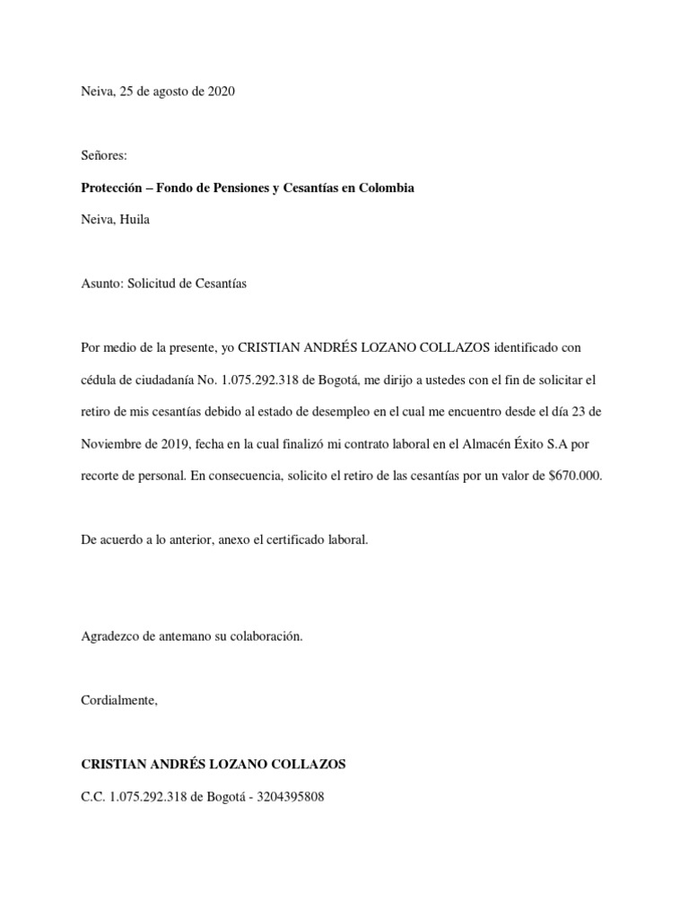Carta Protección PDF | PDF