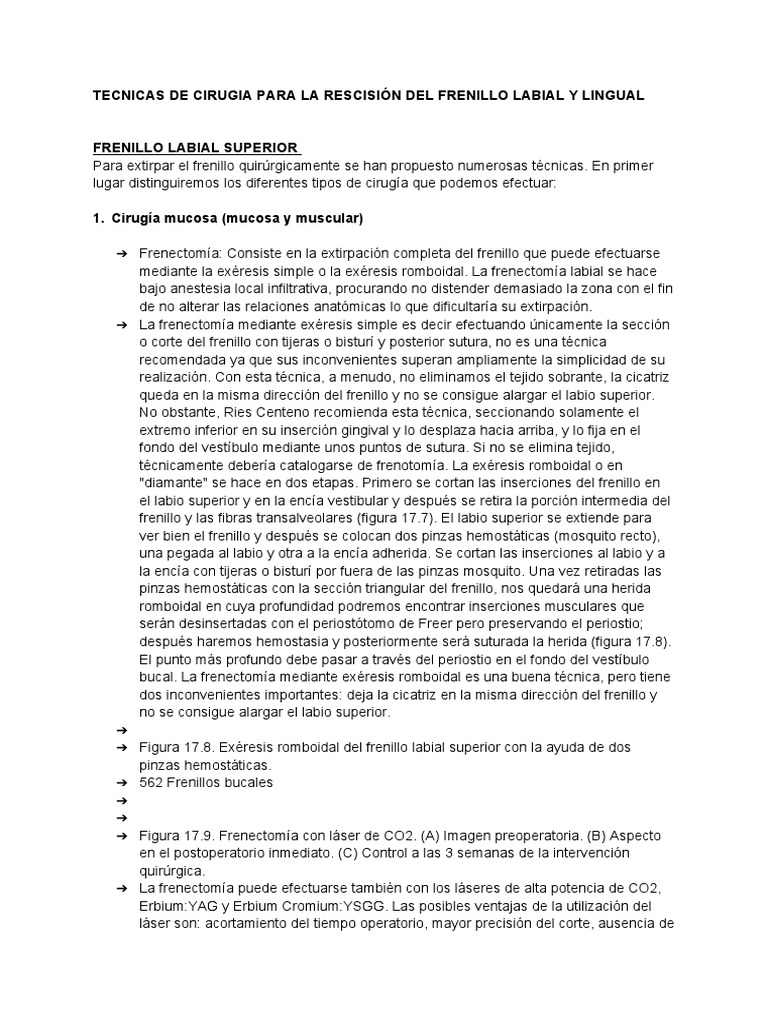 TECNICAS DE CIRUGIA PARA LA RESCISIÓN DEL FRENILLO LABIAL Y LINGUAL ...