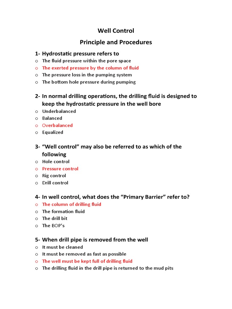 Well Control Principles and Procedures | PDF