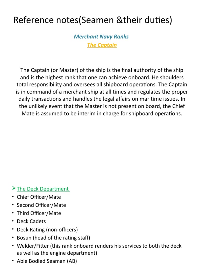 Merchant Navy Ranks and Duties Explained | PDF