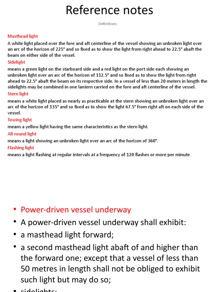 Vessel Navigation Light Rules | PDF | Mast (Sailing) | Stern