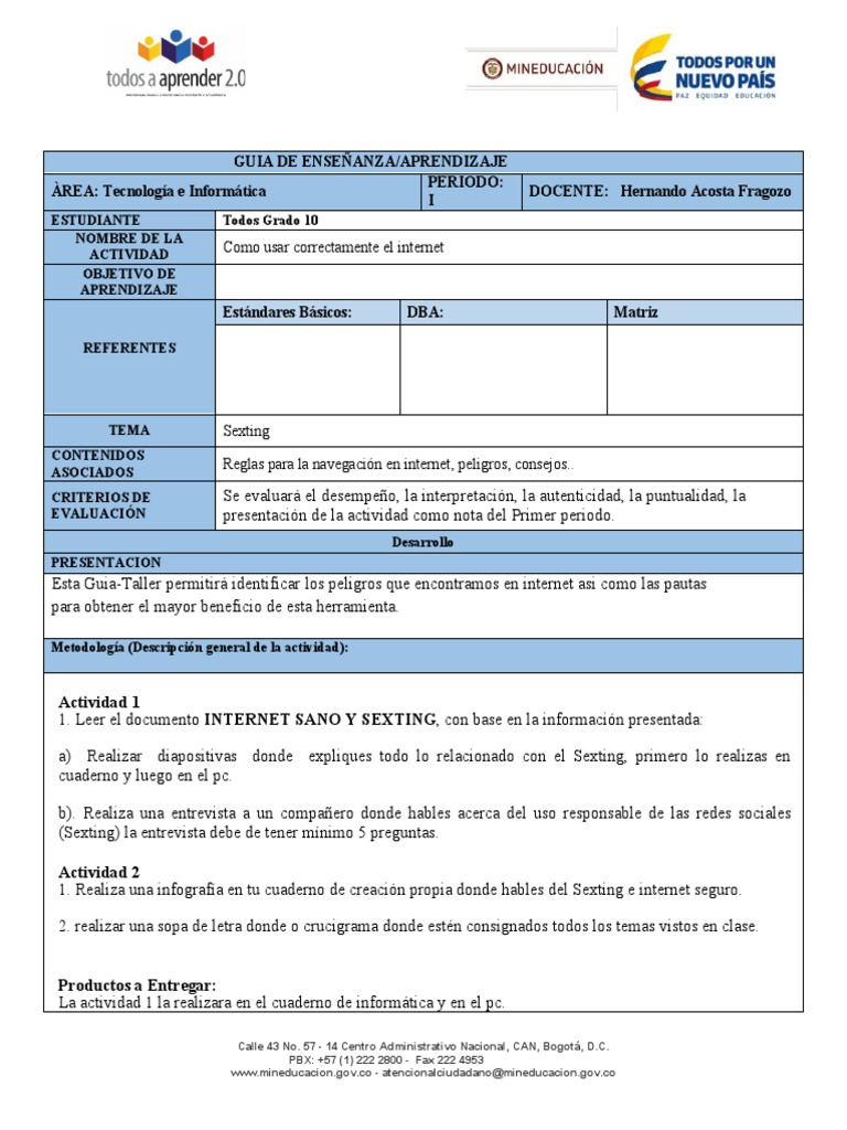 Guia 10 Sexting Tecnologia e Informatica | PDF | Chat en linea ...