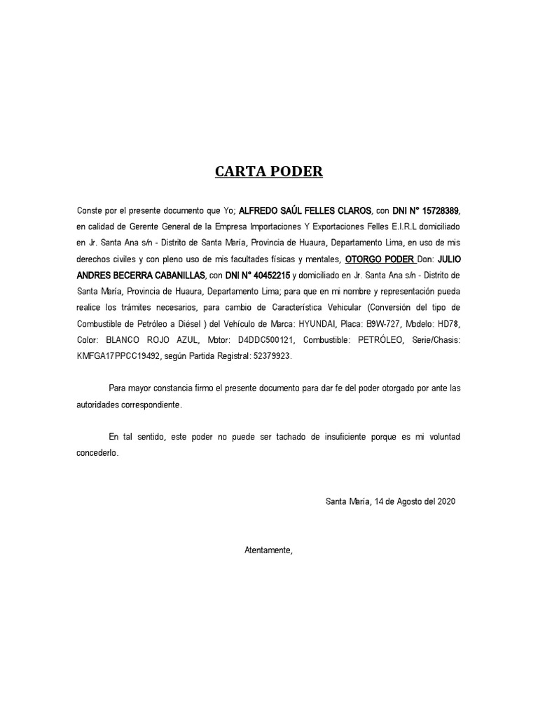 CARTA PODER Tramitar NOTARIA | PDF