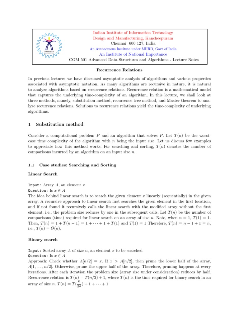 Recurrence Relations Pdf Pdf Recurrence Relation Time Complexity