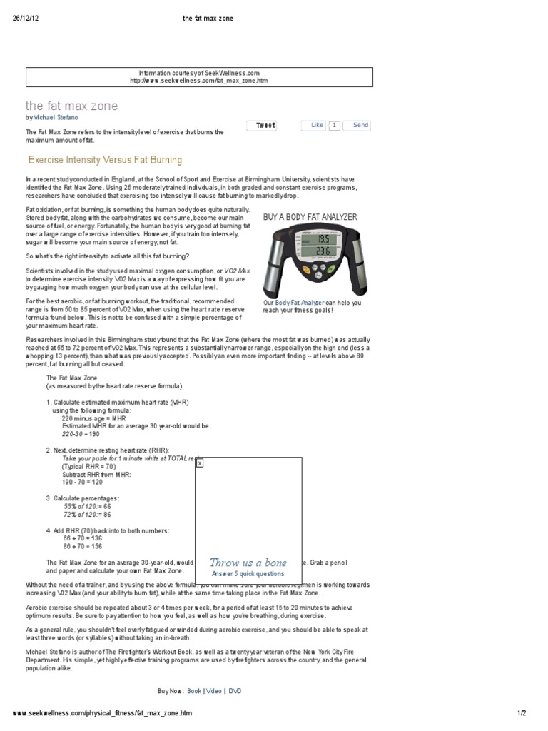 Determining the Fat Max Zone: The Optimal Intensity for Maximum Fat ...