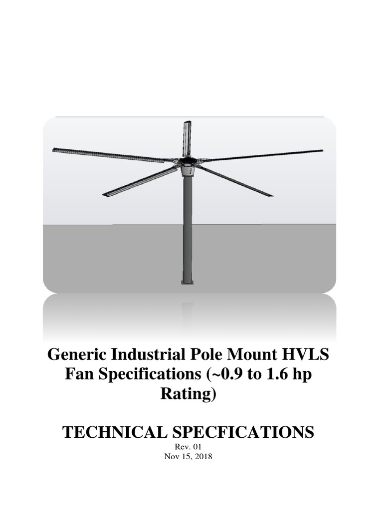 Specifications for Industrial Pole Mount HVLS Fans Ranging from 6 to 24 ...