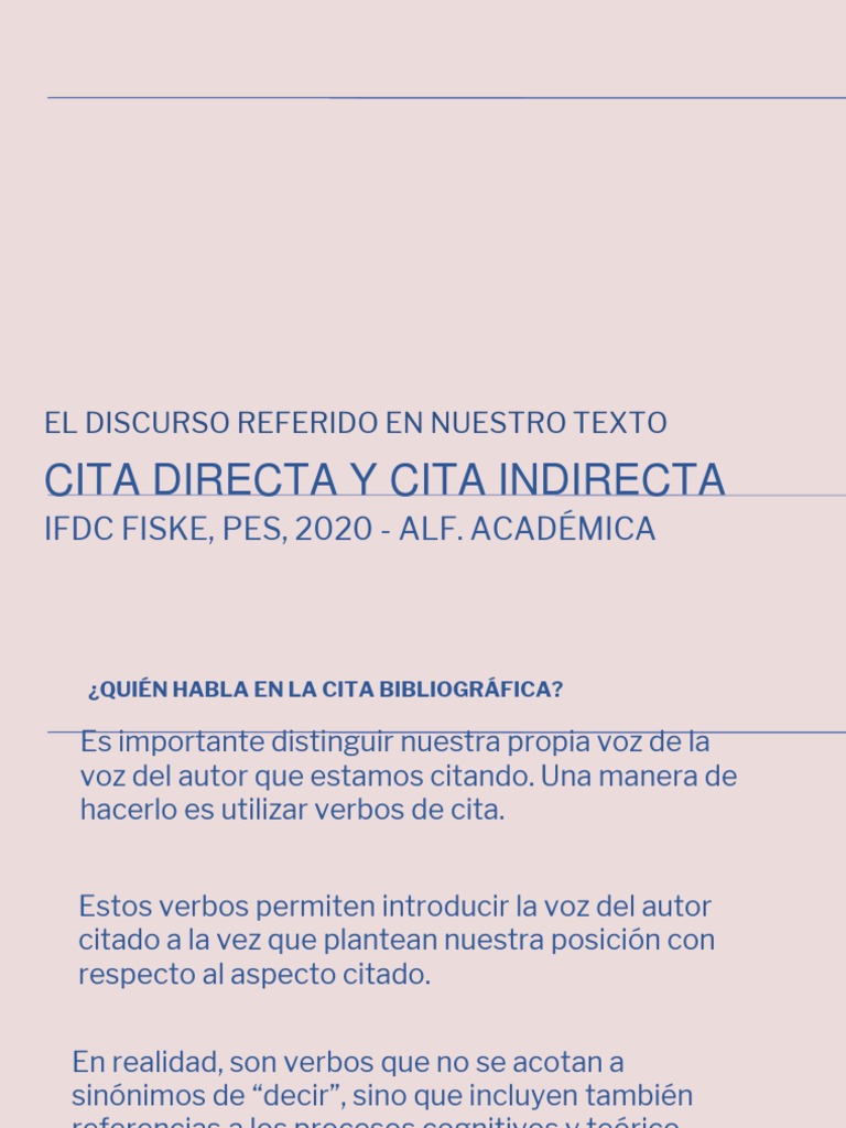Cita Directa y Cita Indirecta (L) | PDF | Citación | Verbo