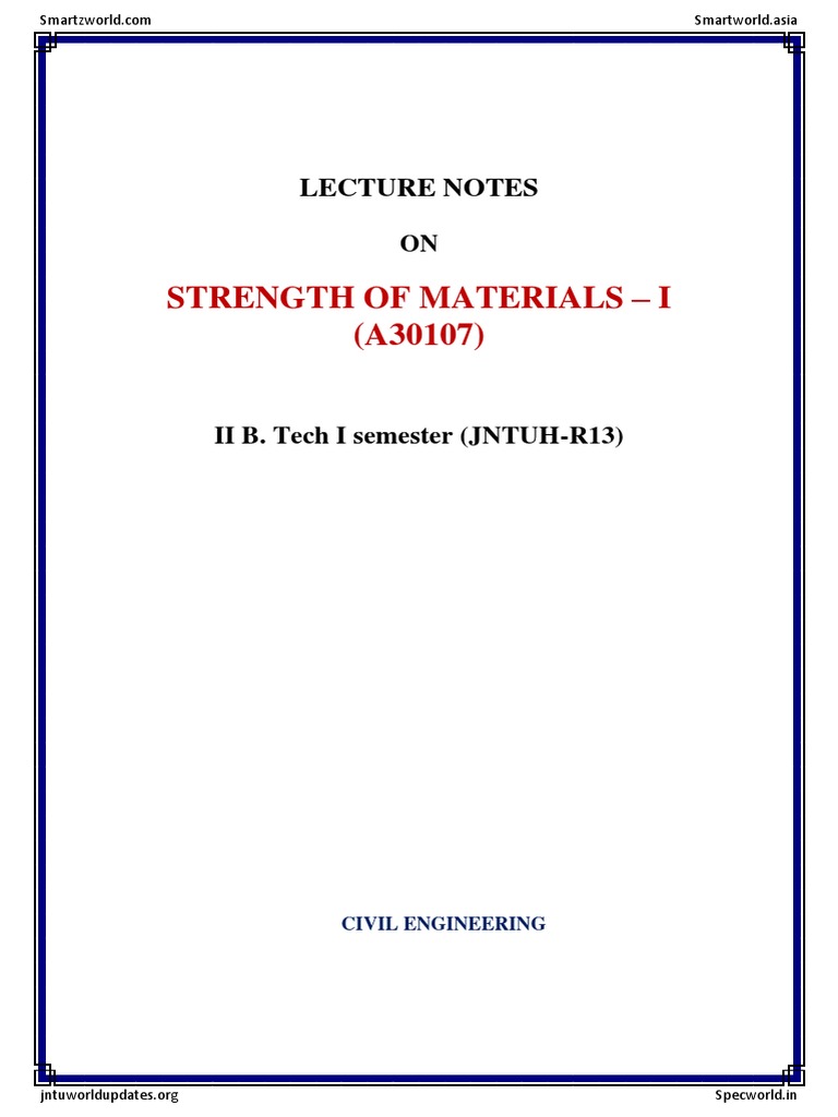 Strength of Materials Â I PDF | PDF | Deformation (Engineering) | Bending
