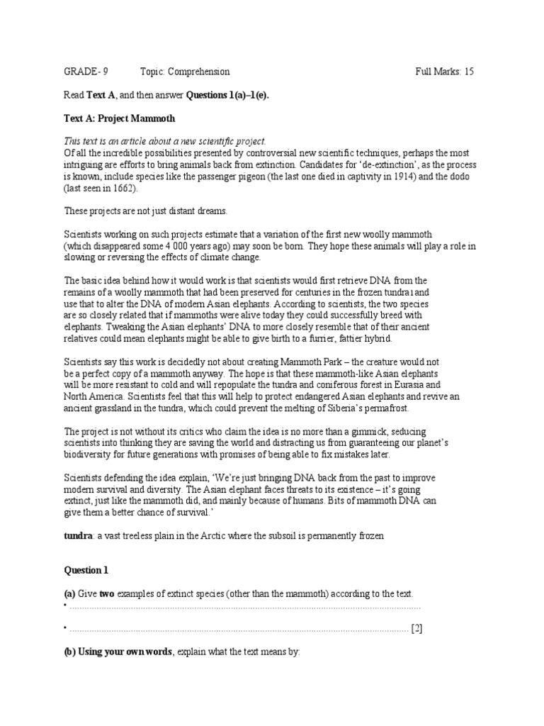 Comprehensionworksheet 1 Grade-9 | PDF | Habitat | Natural Environment