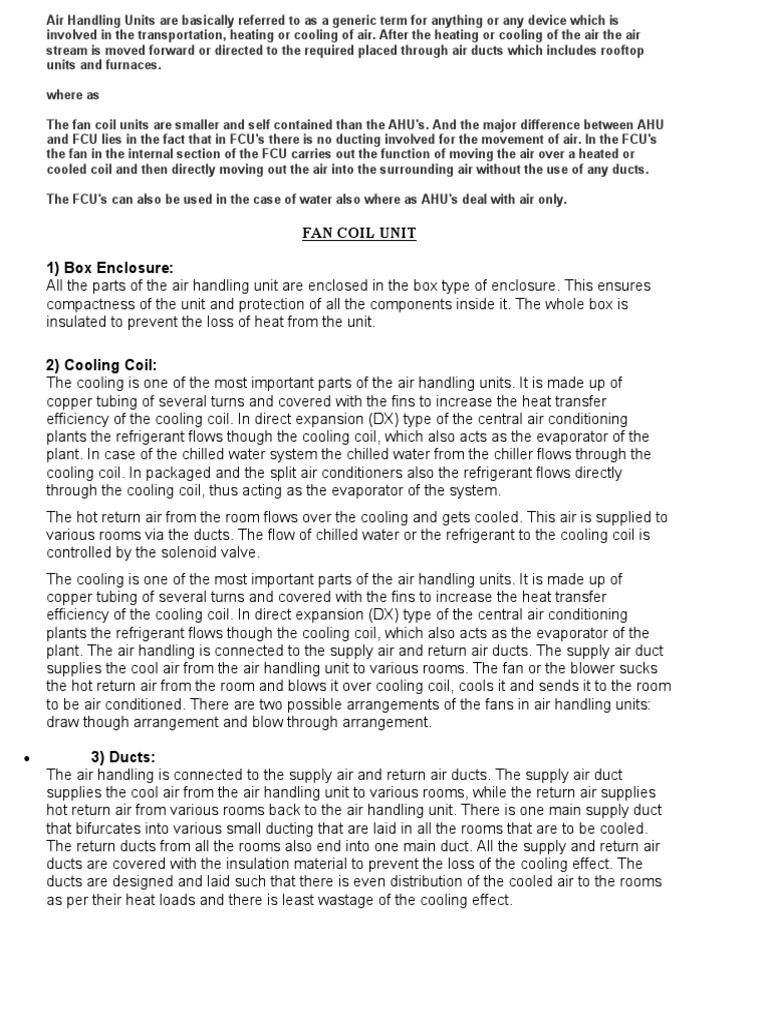 Fan Coil Unit 1) Box Enclosure | PDF | Air Conditioning ...