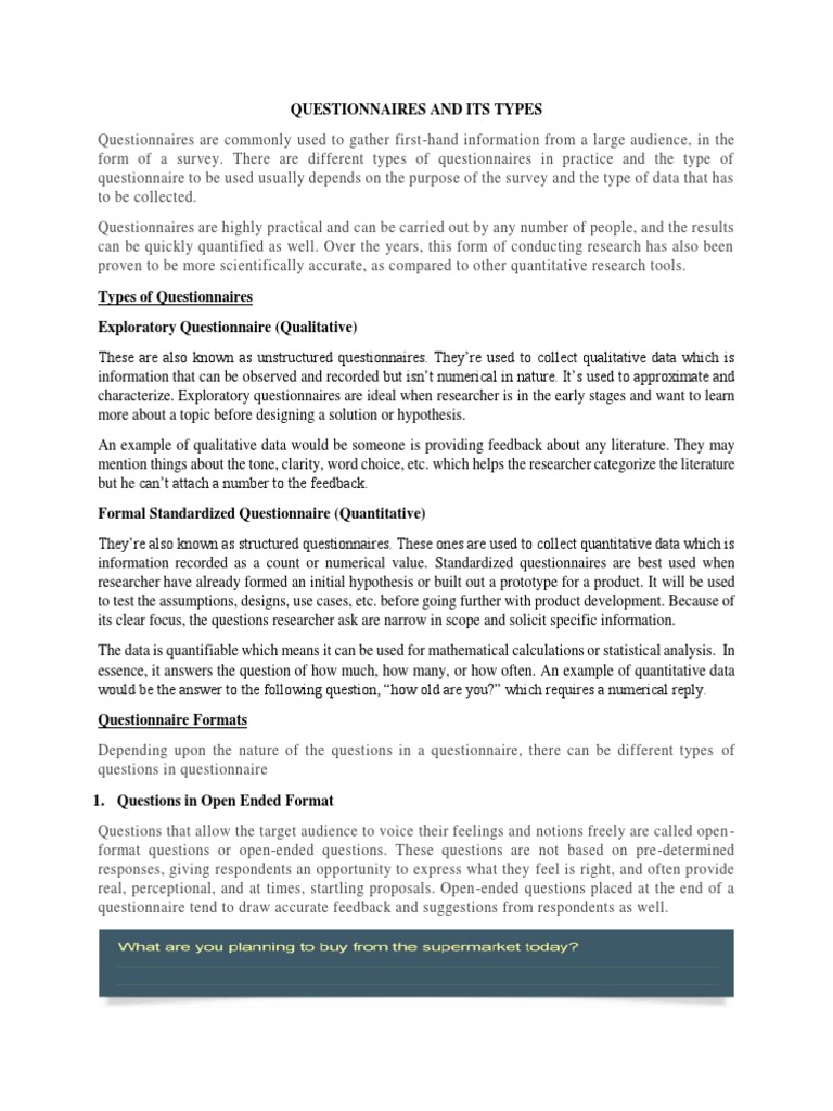 Questionnaires and Its Types | PDF | Questionnaire | Question