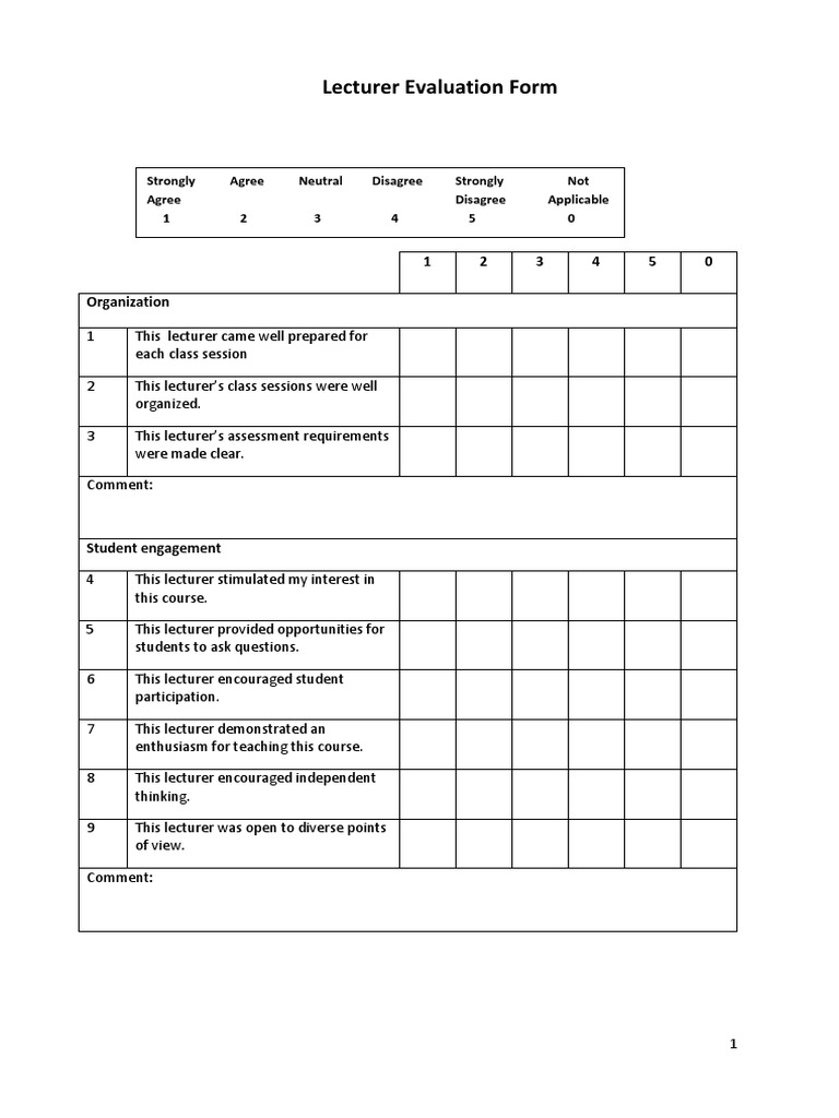 Lecturer Evaluation Form: 1 2 3 4 5 0 Organization | PDF | Lecturer ...